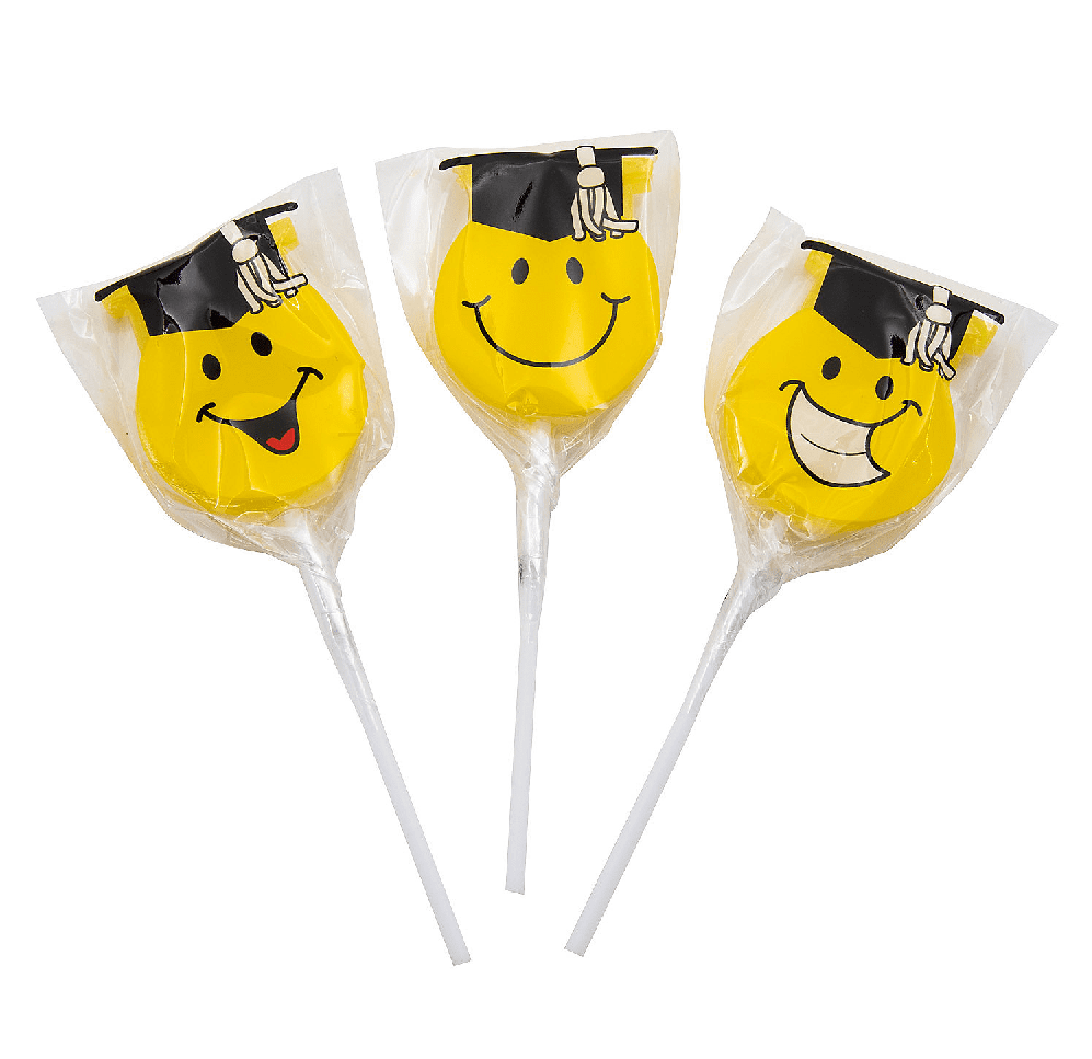 12-Pack Graduation Smile Face Pineapple Lollipops - 2" Pops with Caps ...
