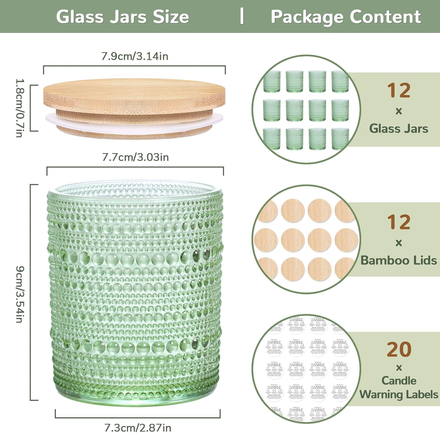 12 Pack Green Candle Jars for Making Candles - 8 OZ Empty Glass Candle ...