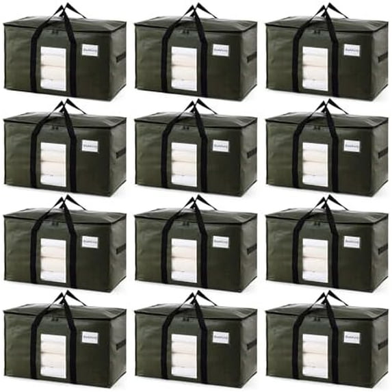 12 Pack Green Extra Large Storage Bags, Heavy Duty Totes with Visible ...