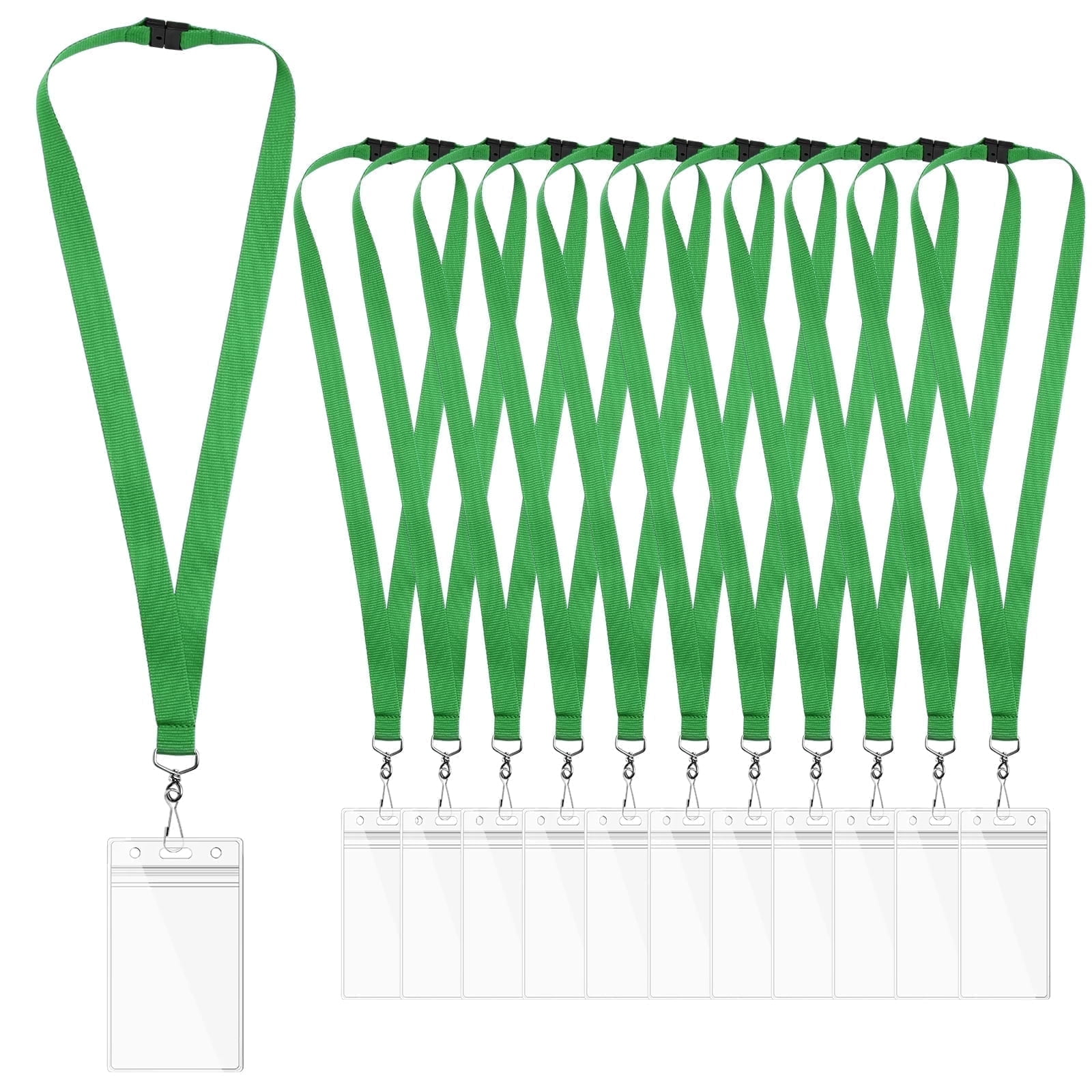 12-Pack Green Lanyards with Safety Breakaway Clasp, Waterproof Badge ...