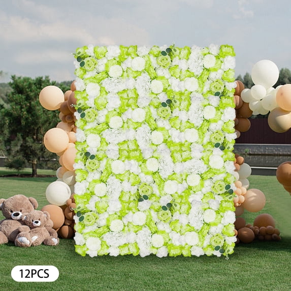 12-Pack Green & White Artificial Flower Wall Panels - 15x15in - Dahlia ...