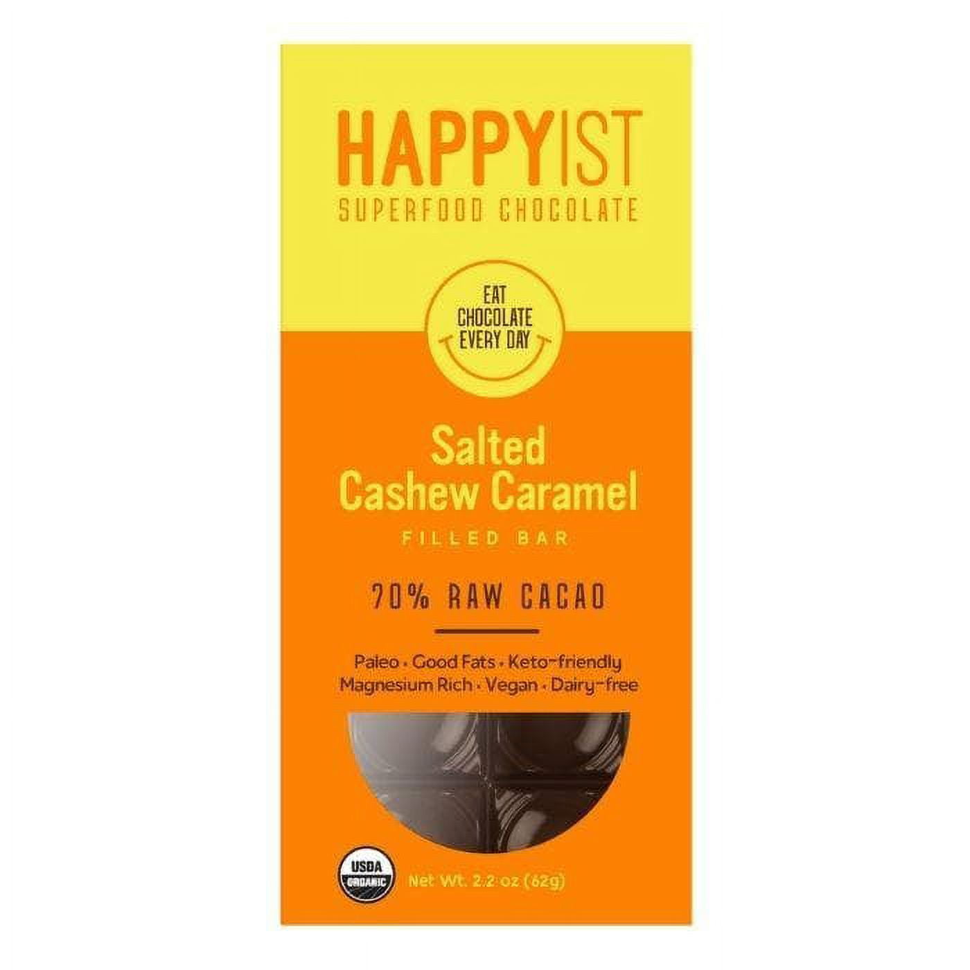 (12 Pack) HAPPYIST Chocolate Bar,Organic,Salted Cashew Caramel, 2.2 oz ...