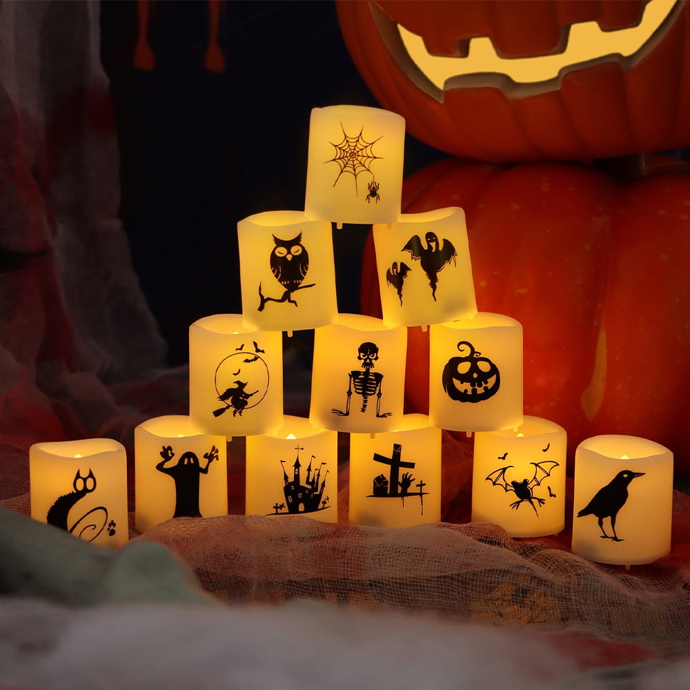 12 Pack Halloween Flameless Votive Candles, 200+ Hours Battery Operated ...