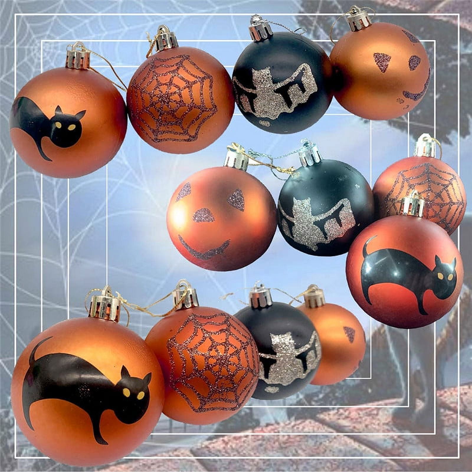 12 Pack Halloween Hanging Balls, Spider Ghost Face Black Cat Bat ...