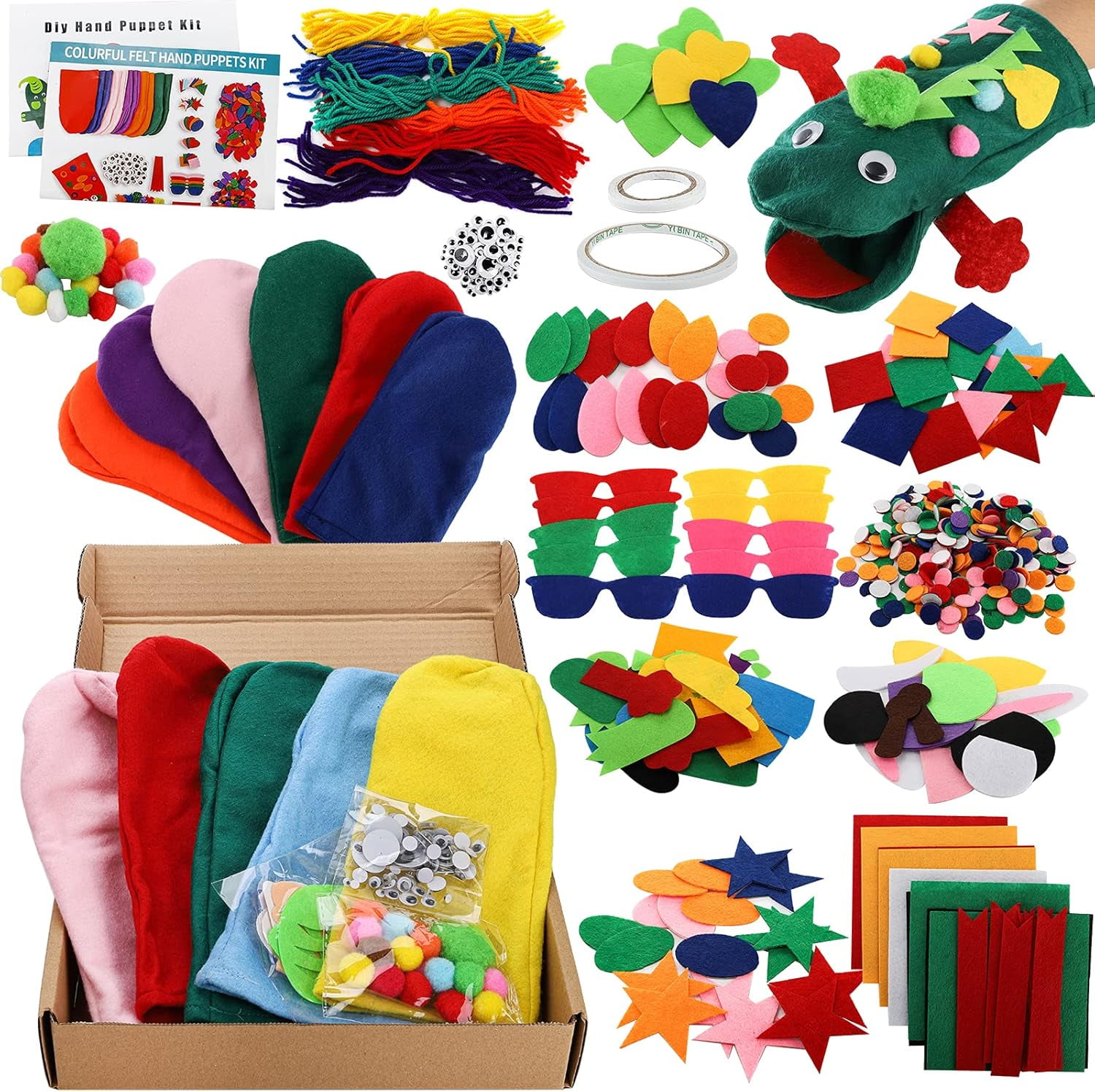 12 Pack Hand Puppet Making Kit, Kids Craft and Art Supplies Felt Sock ...