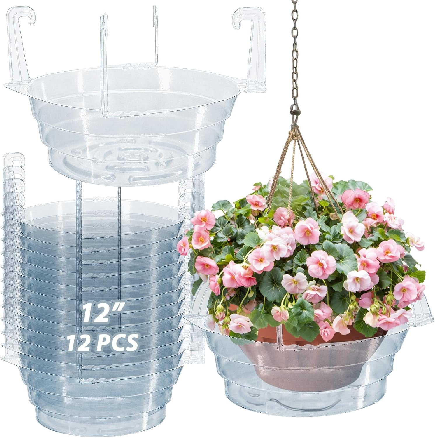 12 Pack Hanging Plant Water Catcher Tray, 12 Inch Clear Drip Pan ...