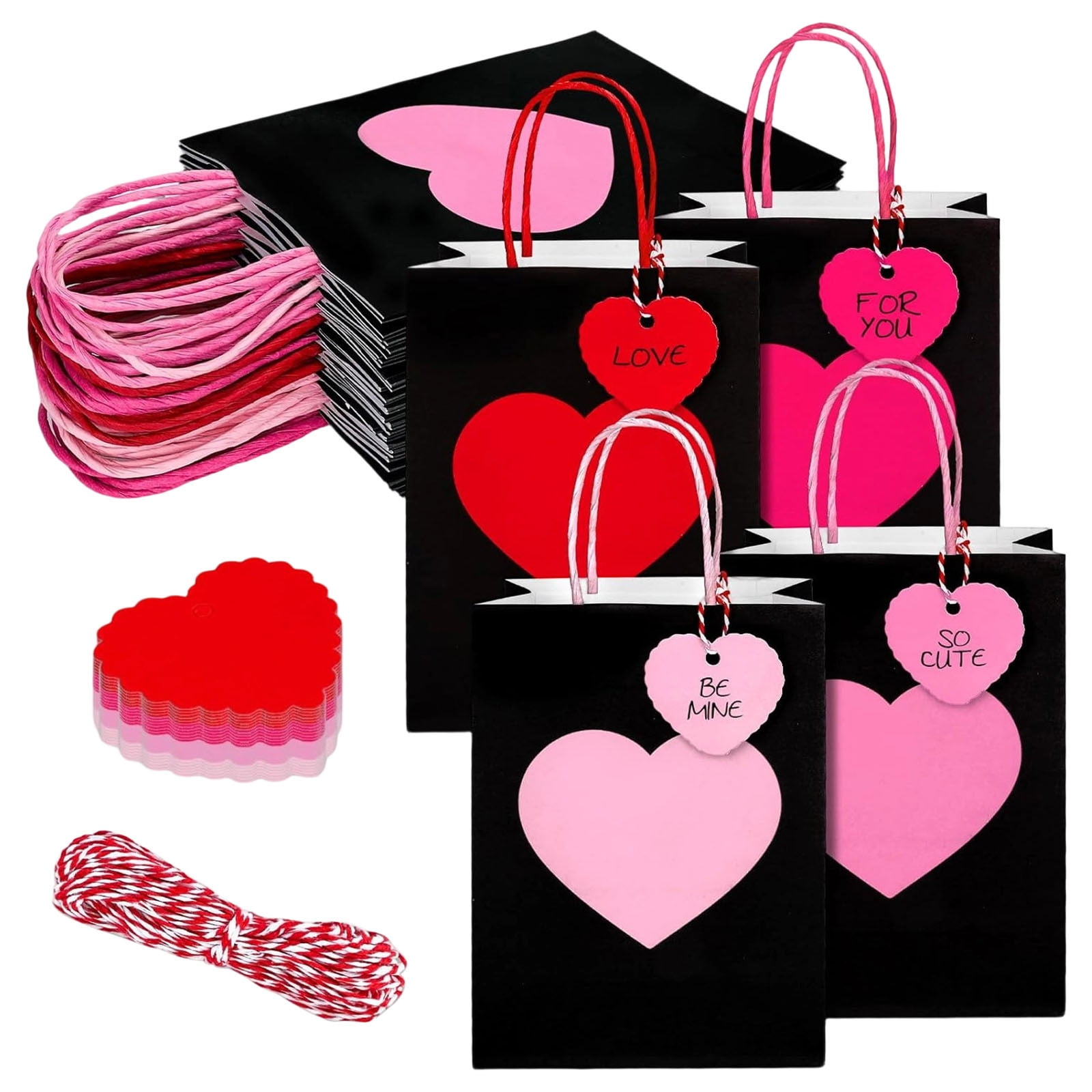 12-Pack Heart Kraft Gift Bags, Sturdy Paper Tote for Candy, Chocolates ...