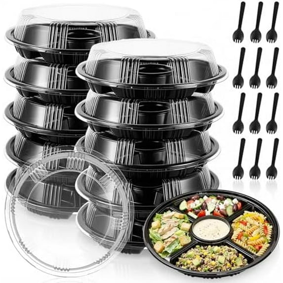 12 Pack Heavy Duty 5 Divided Serving Trays with Lids and Spoons, 12 ...