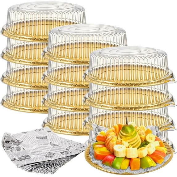 12 Pack Heavy Duty Repeatedly Plastic Serving Tray with Lid and 24 Pcs ...