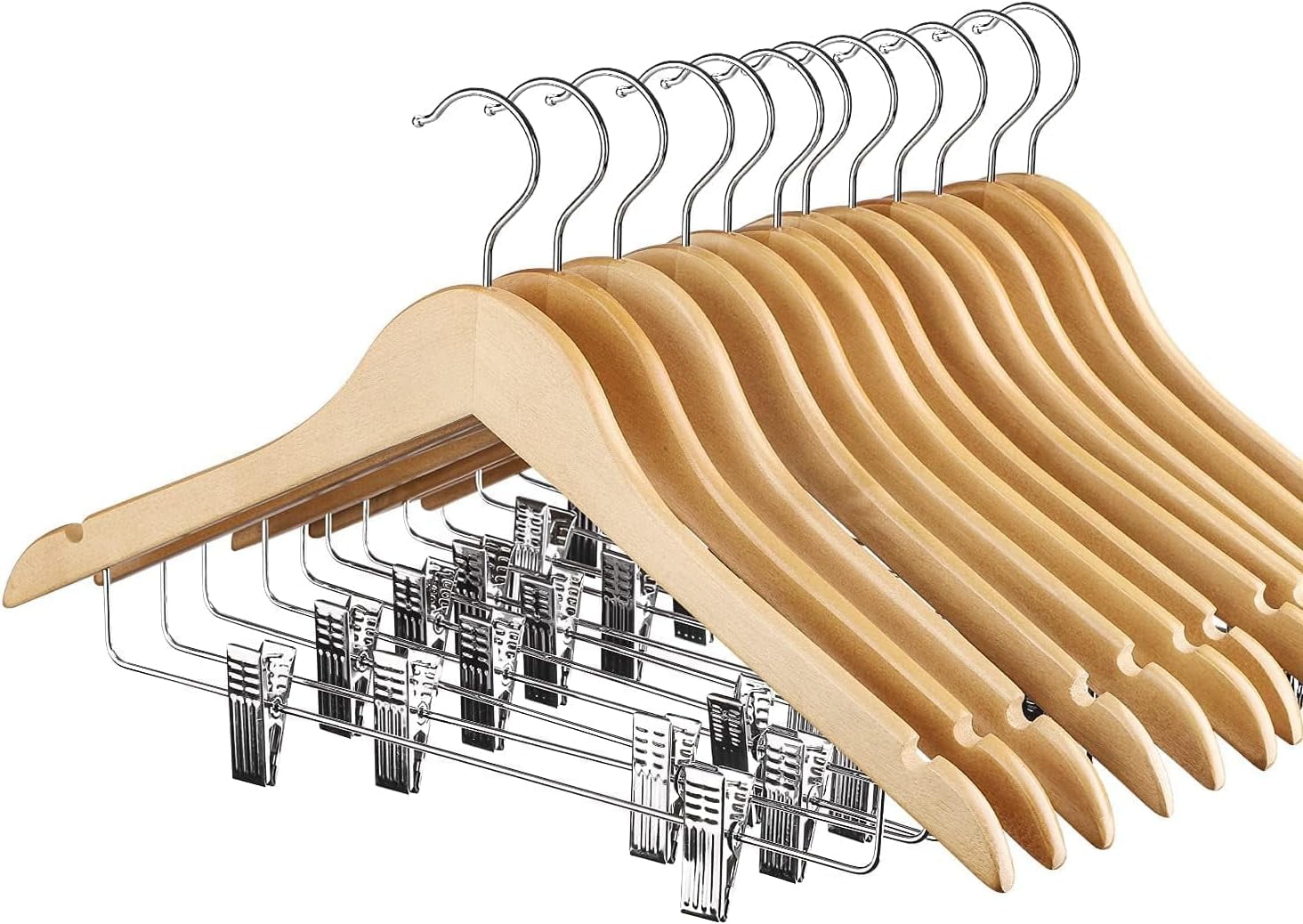12 Pack High-Grade Wooden Suit Hangers Skirt Hangers with Clips Solid ...