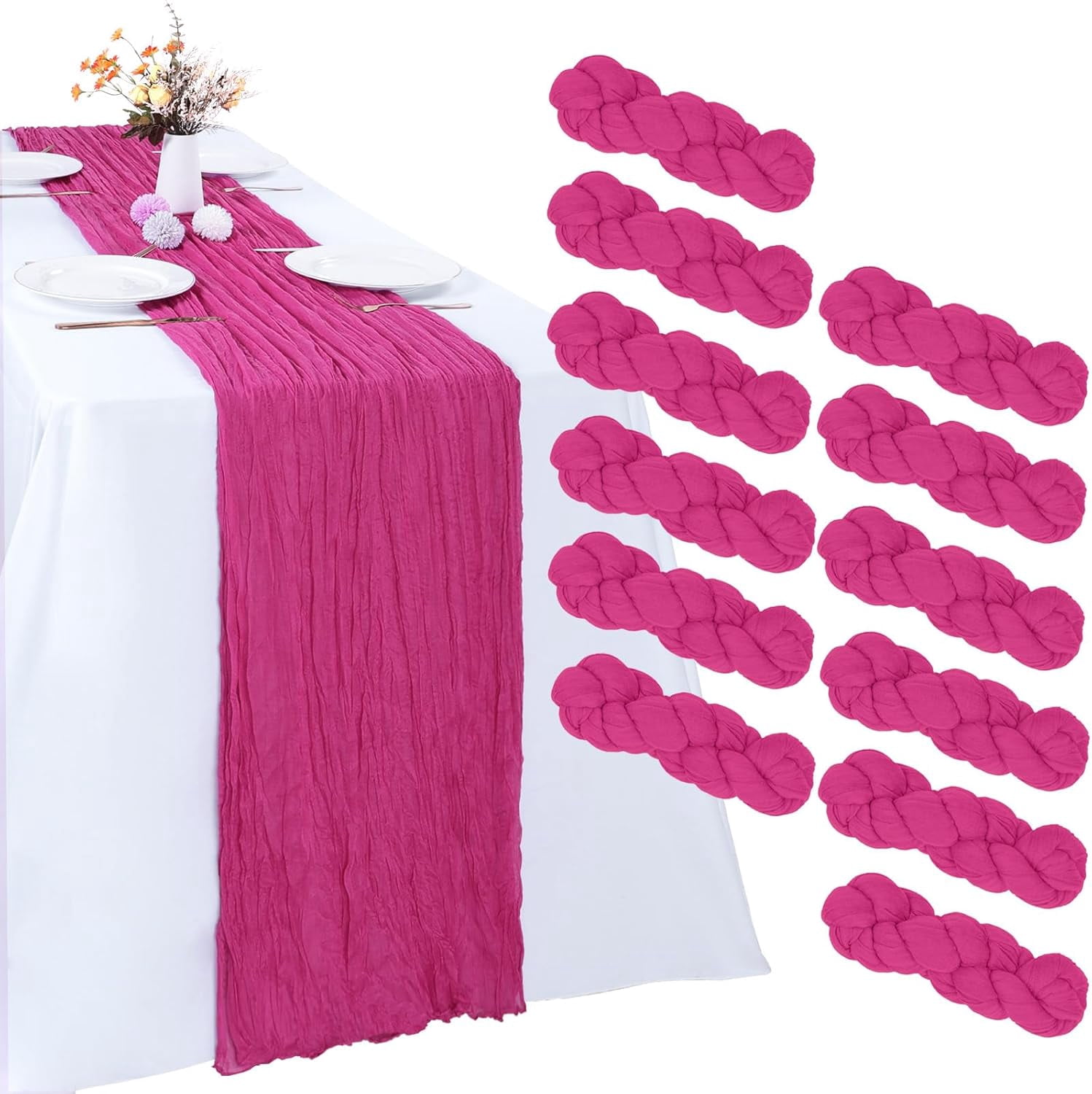12 Pack Hot Pink Cheesecloth Summer Table Runner 10FT Boho Gauze Fabric ...