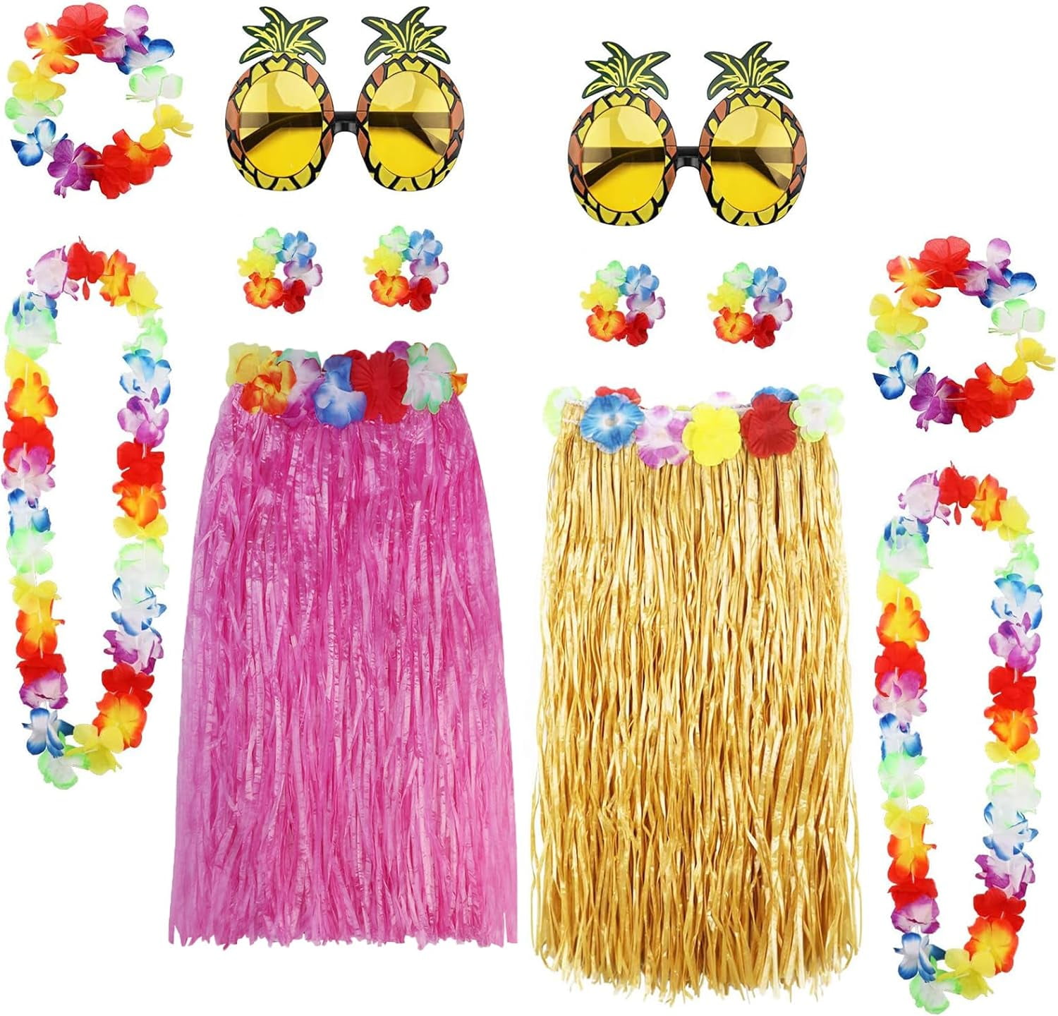 12 Pack Hula Skirt Costume Kit for Hawaii Luau Party, Grass Skirt ...