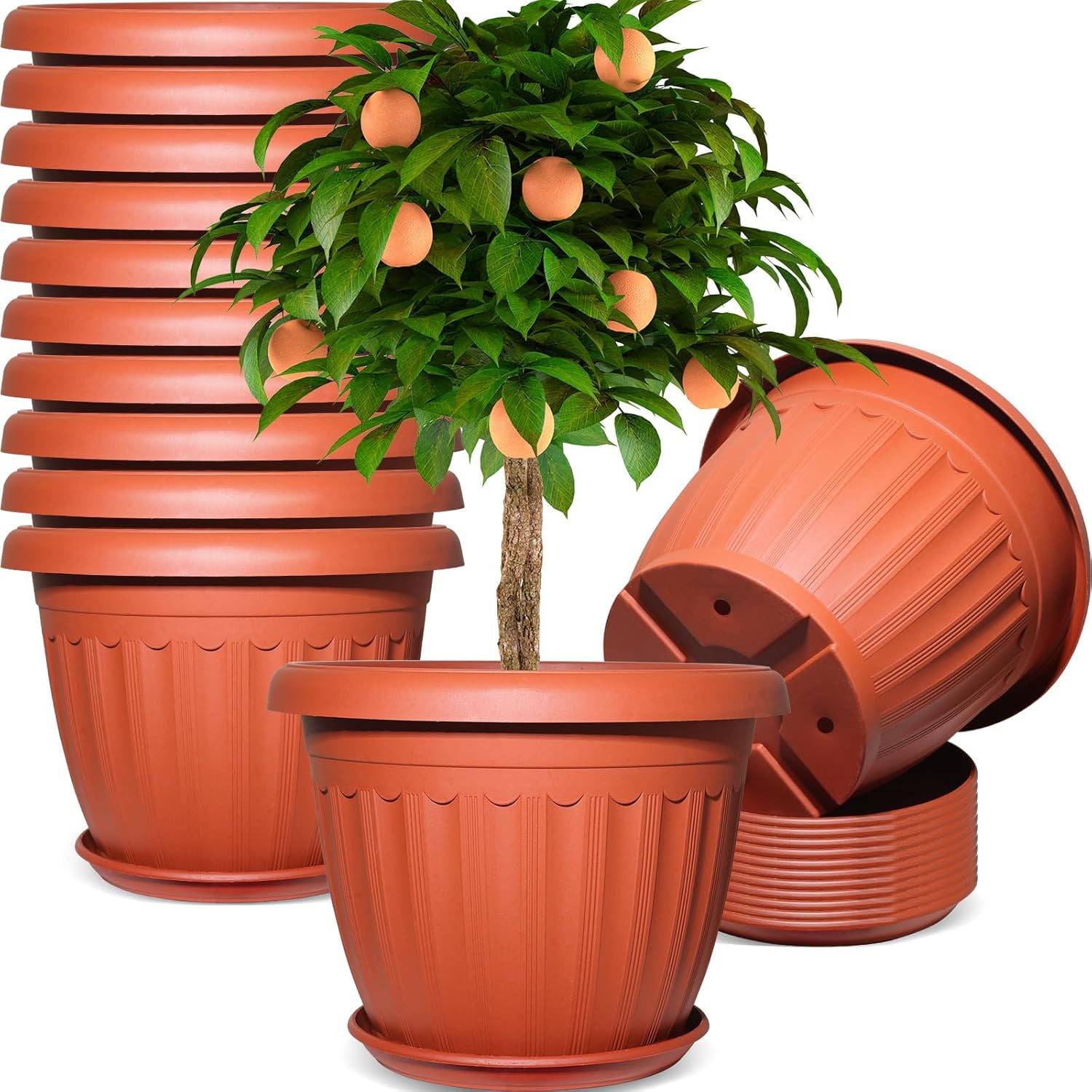 12 Pack 12 Inch Plastic Plant Pots with Saucers, Plants Flower Pots ...