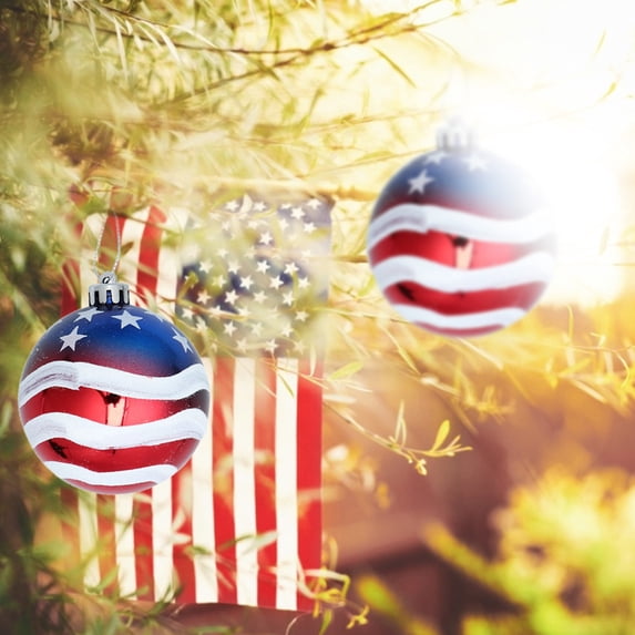 12 Pack Independence Day Hanging Ornaments, Patriotic Painted Baubles ...