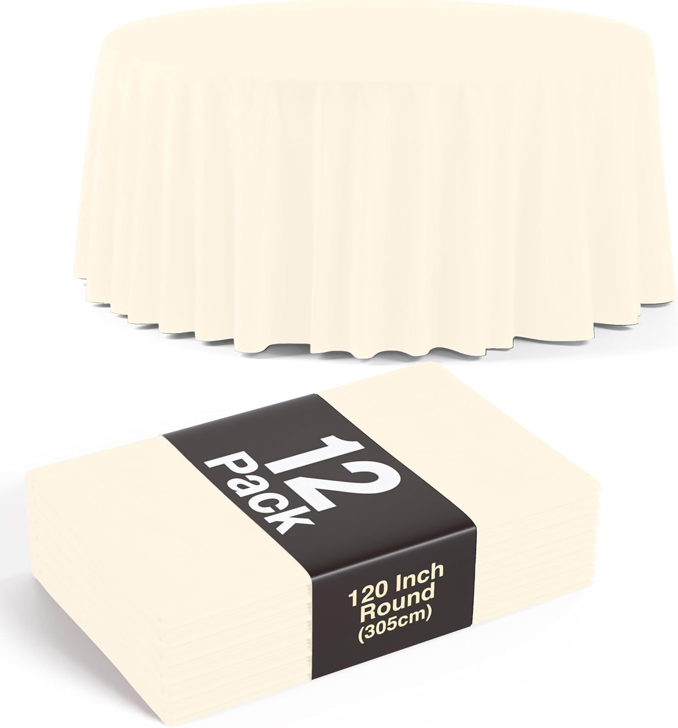 12 Pack Ivory Plastic Table Cloth - 120 Inch Round Disposable ...