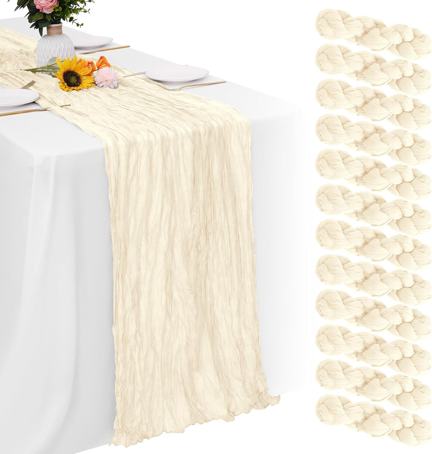 12 Pack Ivory Table Runner Boho Cheesecloth Table Runners Semi Sheer ...