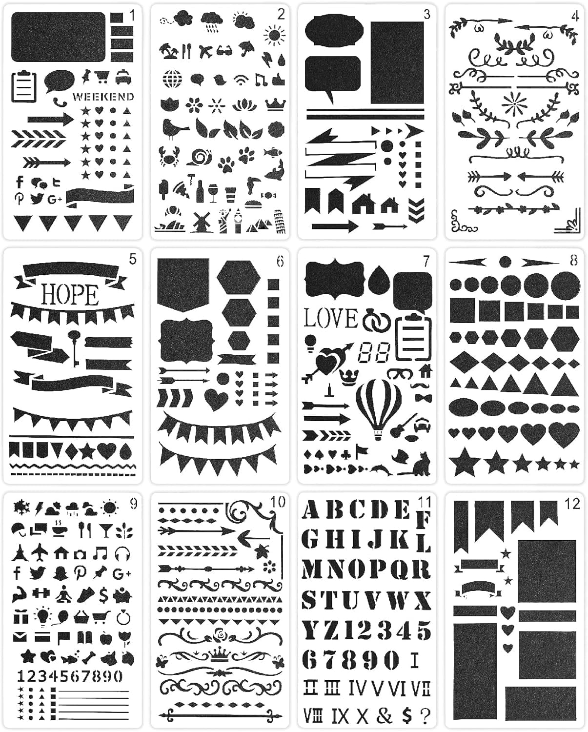 - 12 Pack Journal Stencils, 4x7 Inch, Bullet Journaling Supplies ...