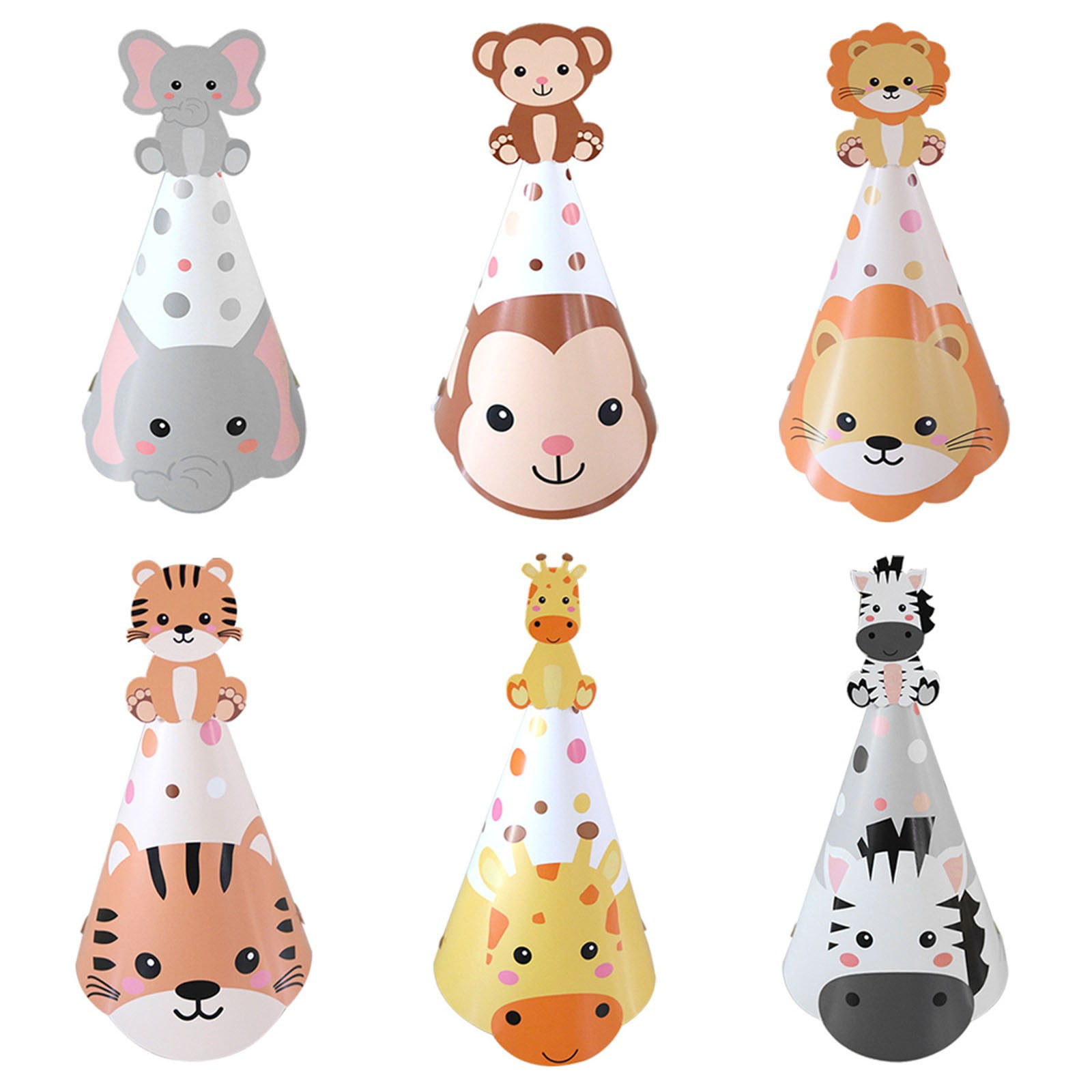 12 Pack Jungle Animal Party Hats for Kids Birthday, Cute Safari Theme ...