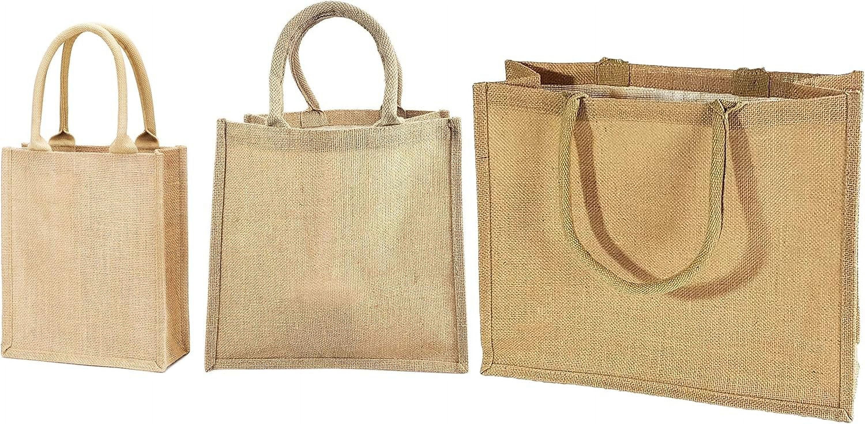 12 Pack Jute Burlap Tote Bags Soft Cotton Handles Laminated Interior ...