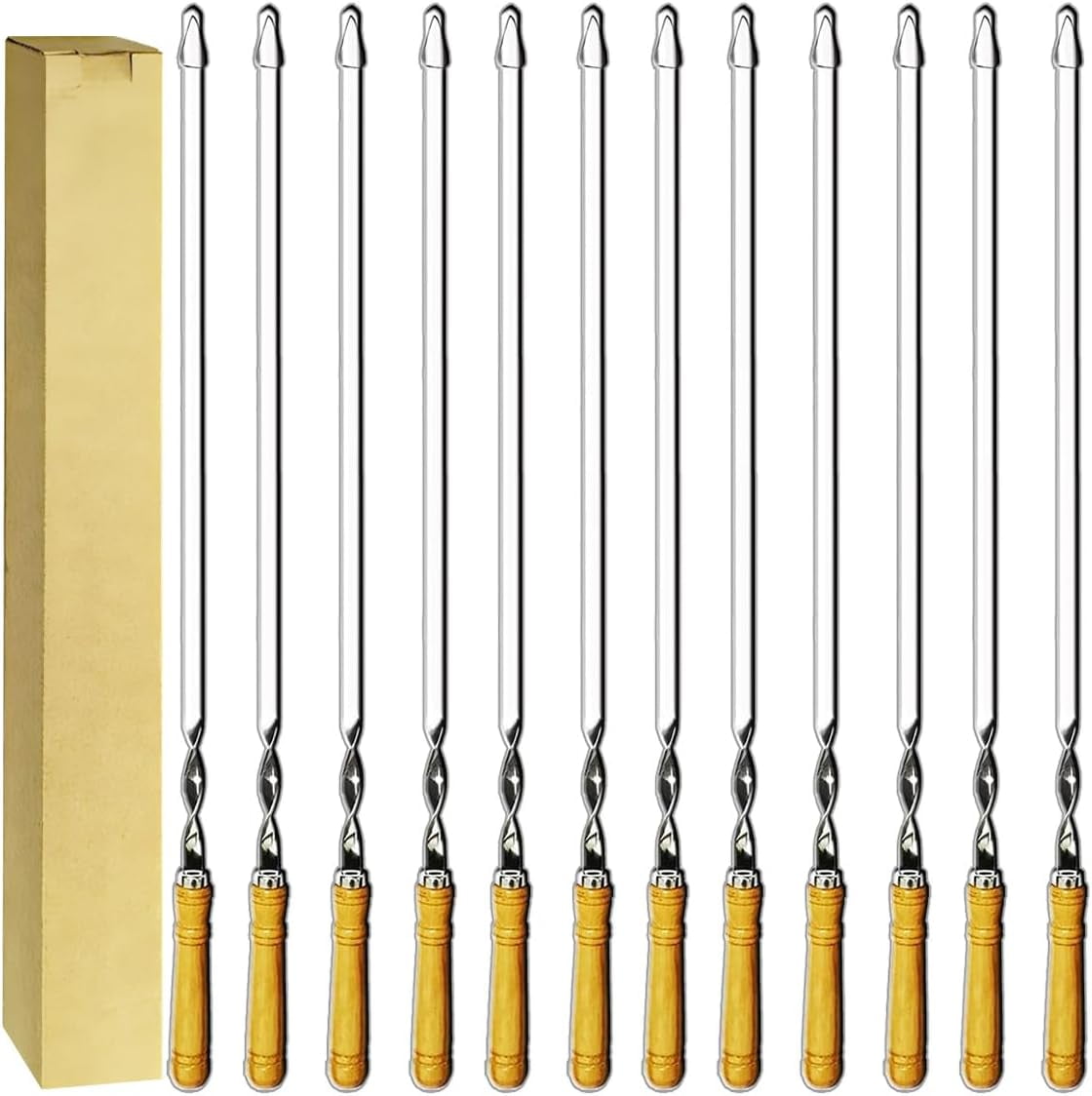 12 Pack Kebab Skewers 23.5 Inch BBQ Barbecue Skewers Stainless Steel ...