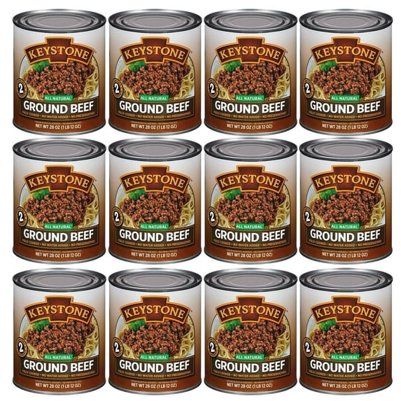 Keystone Meats Fully Cooked Ground Beef, 28 oz Can, Pack of 12, Gluten ...