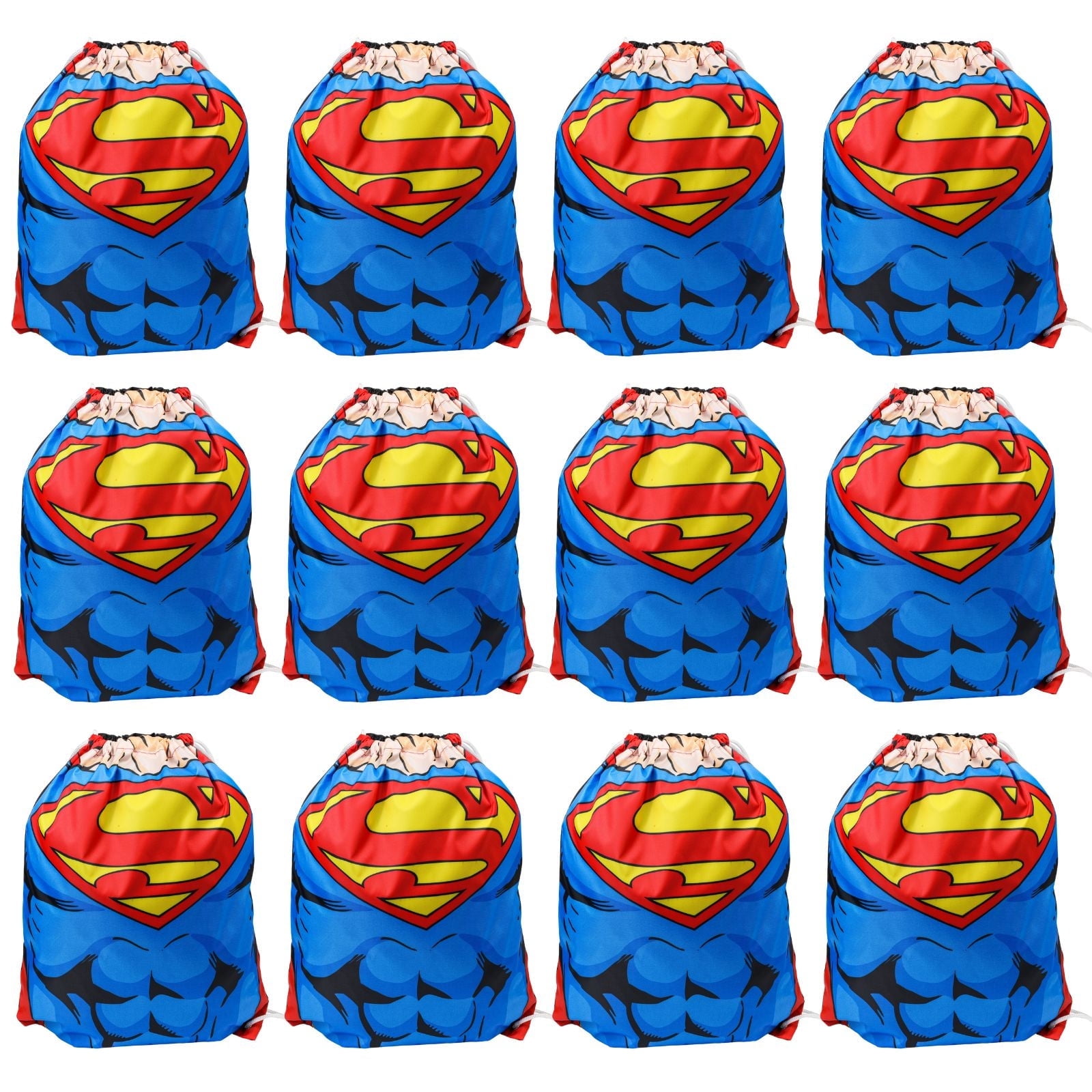 12 Pack Kids DC Comics Superman Drawstring Cinch Travel Bag Party Favor ...