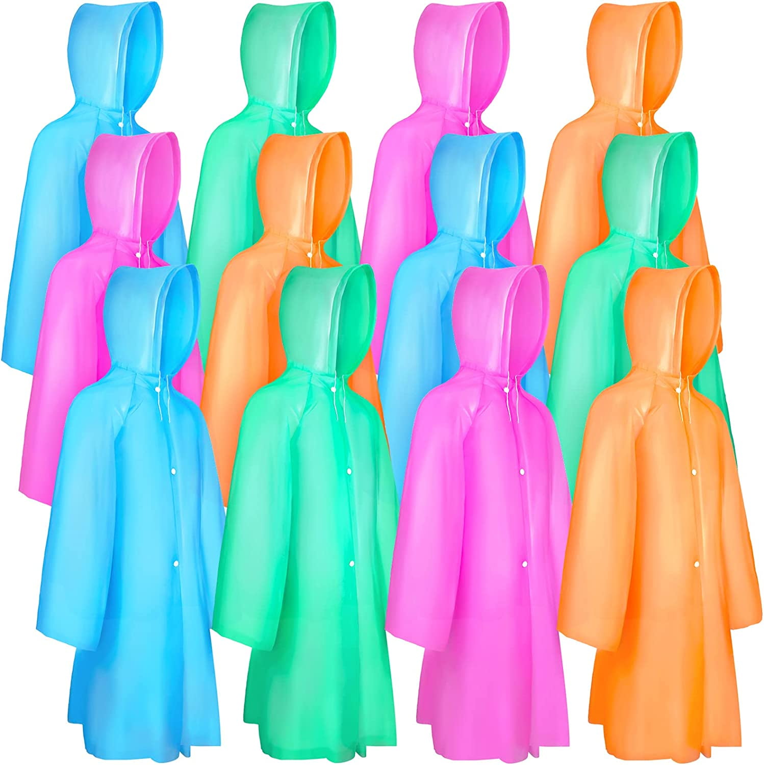 12 Pack Kids Rain Ponchos Portable Reusable Rain Ponchos for Kids EVA ...