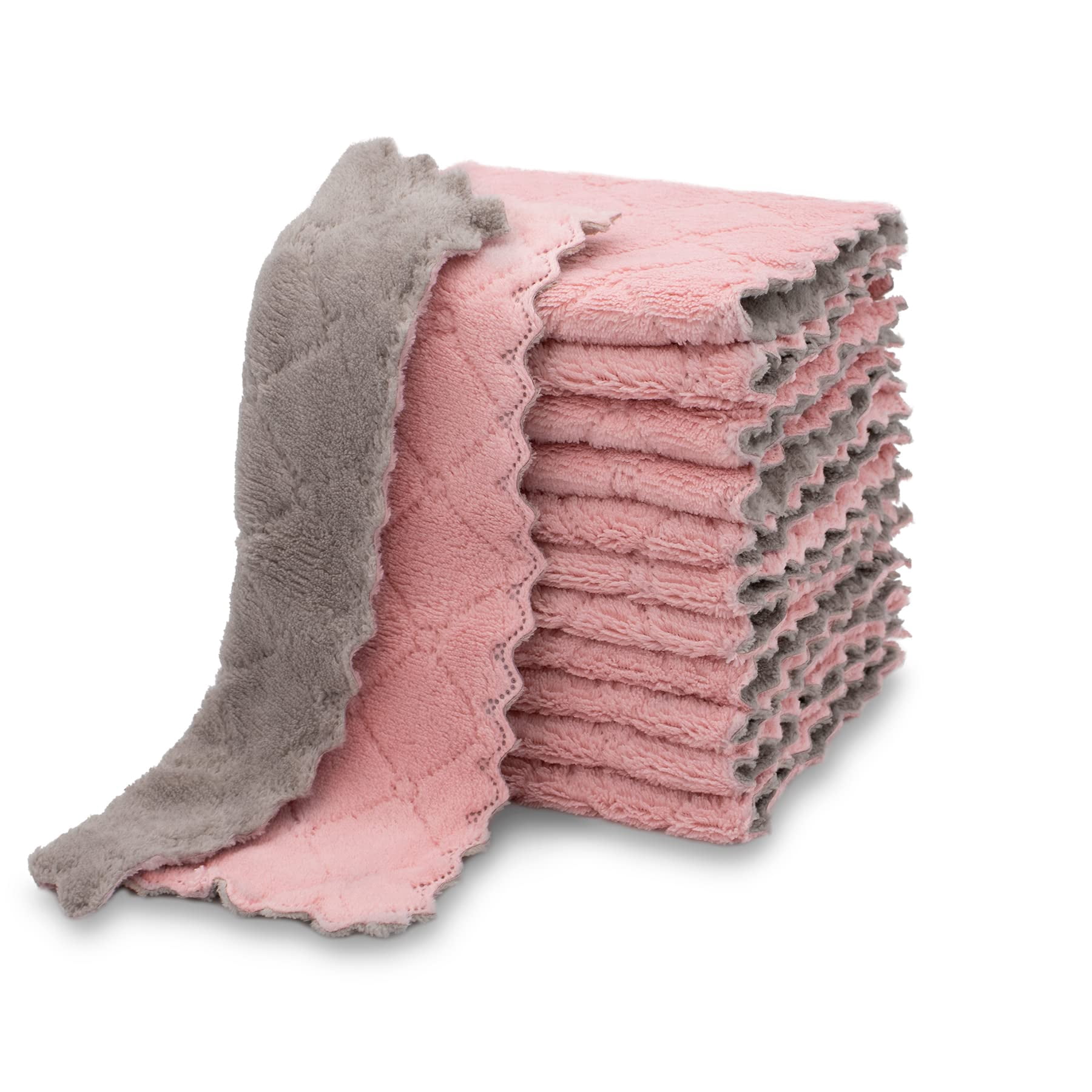 12 Pack Kitchen Dish Towels Super Absorbent Coral Velvet Cloths Oil ...