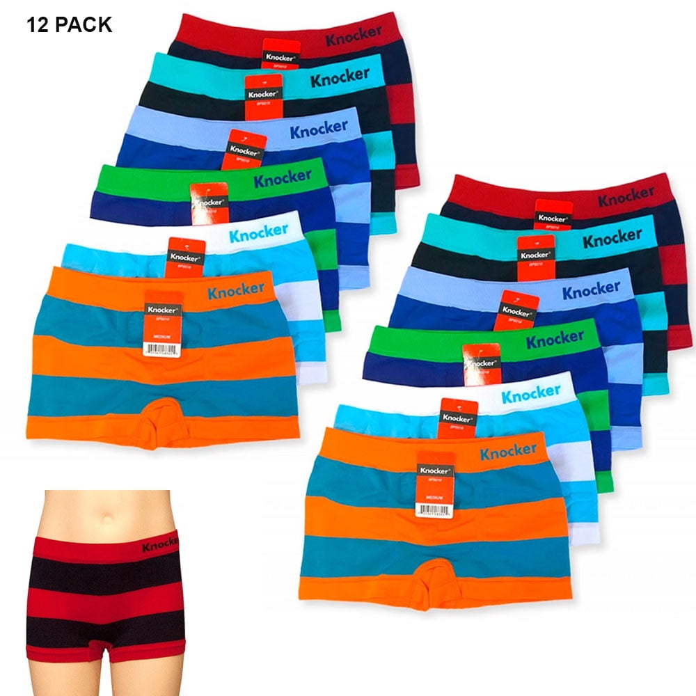12 Pack Knocker Boys Boxers Shorts Seamless Striped Spandex Kids ...
