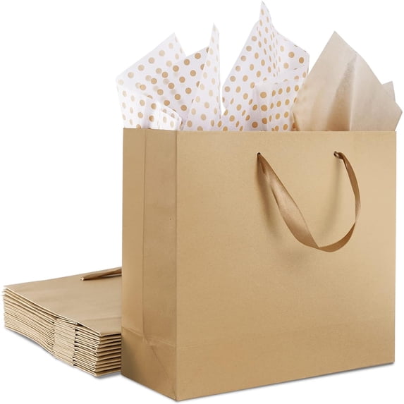 12 Pack Kraft Paper Bags, Large Gift Bags with Tissue Paper, Brown ...