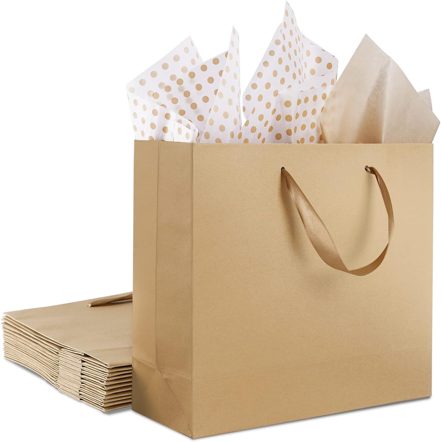 12 Pack Kraft Paper Bags, Large Gift Bags with Tissue Paper, Brown ...