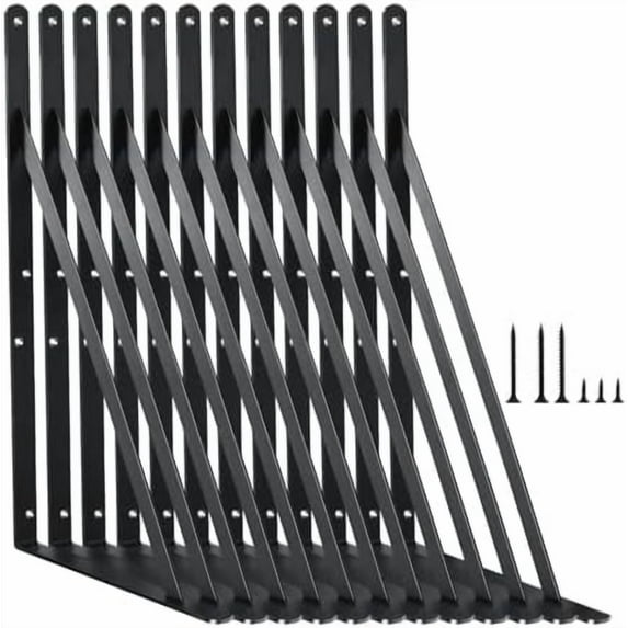 12 Pack L18 x H 12" Black Heavy Duty Shelf Brackets with Screws Metal ...