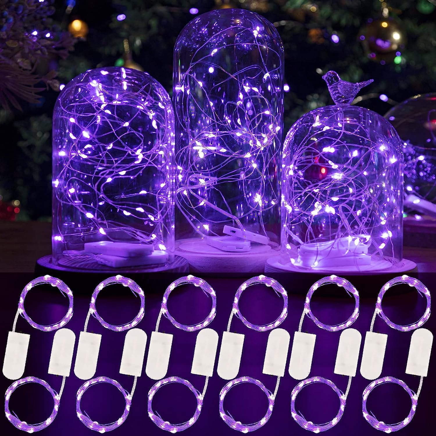 12 Pack LED Fairy Lights Battery Operated, 7ft 20LED Purple Mini Fairy ...