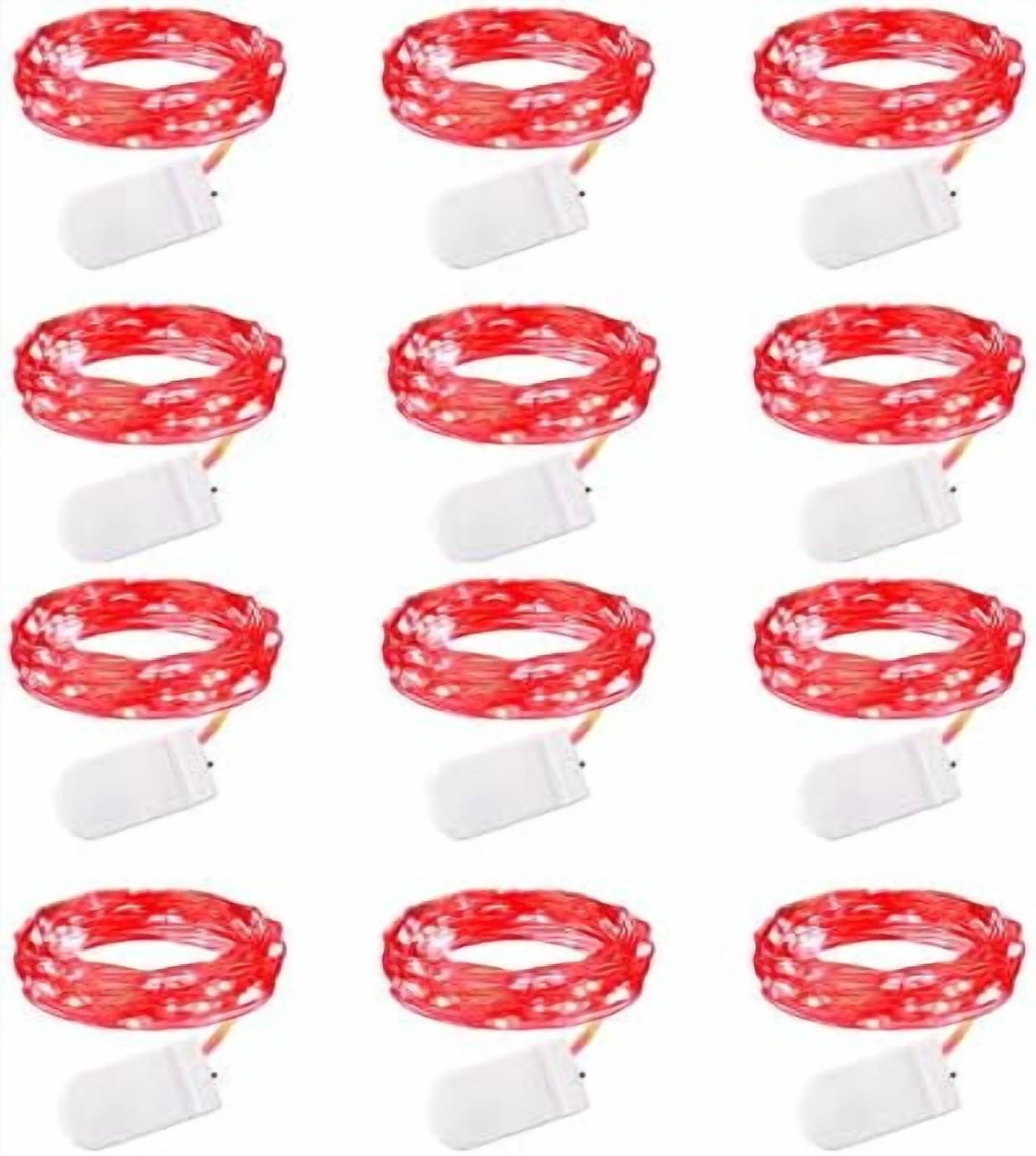 12 Pack LED Fairy Lights, Waterproof, Red, 7 Feet, 20 LEDs, Battery ...