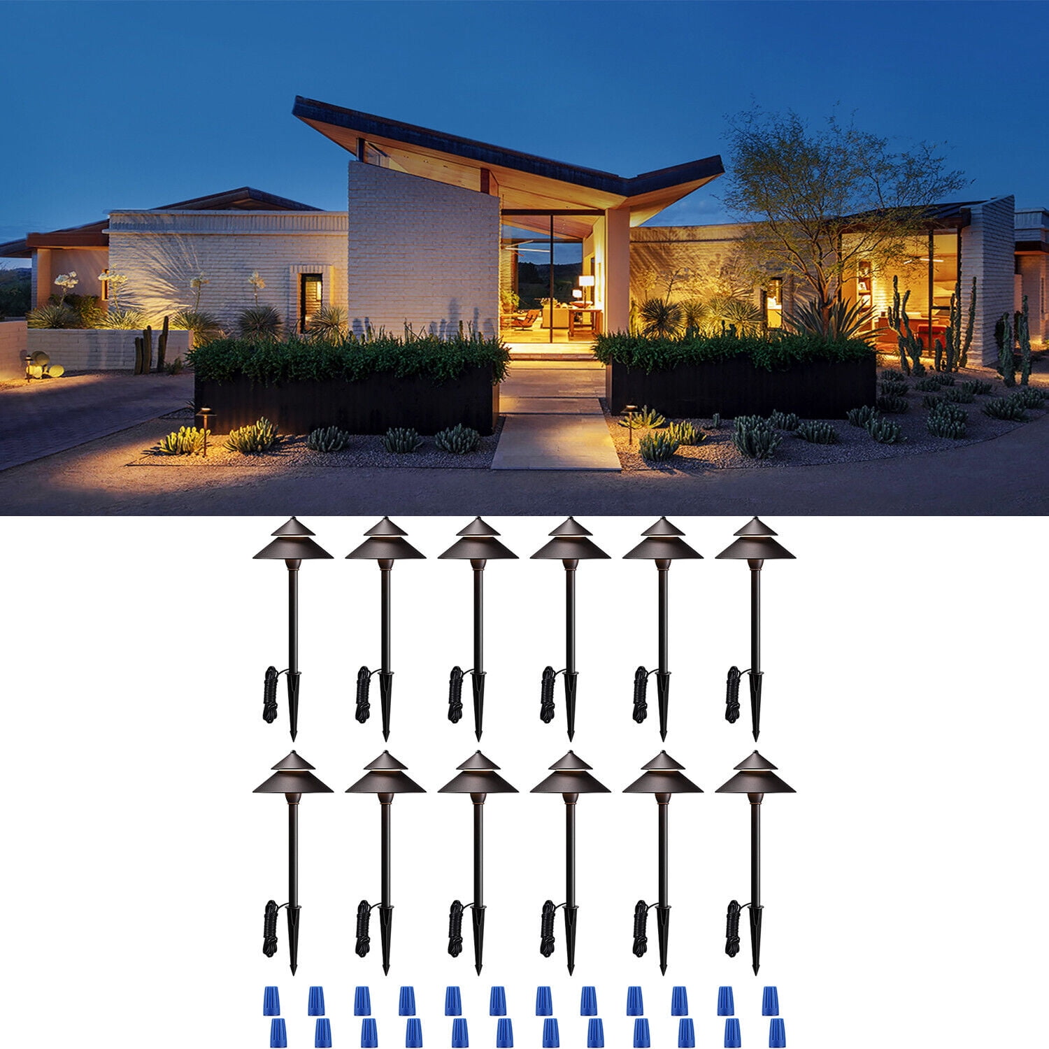 12 Pack LED Landscape Pathway Lighting, 3W AC/DC 12V-24V Low Voltage ...