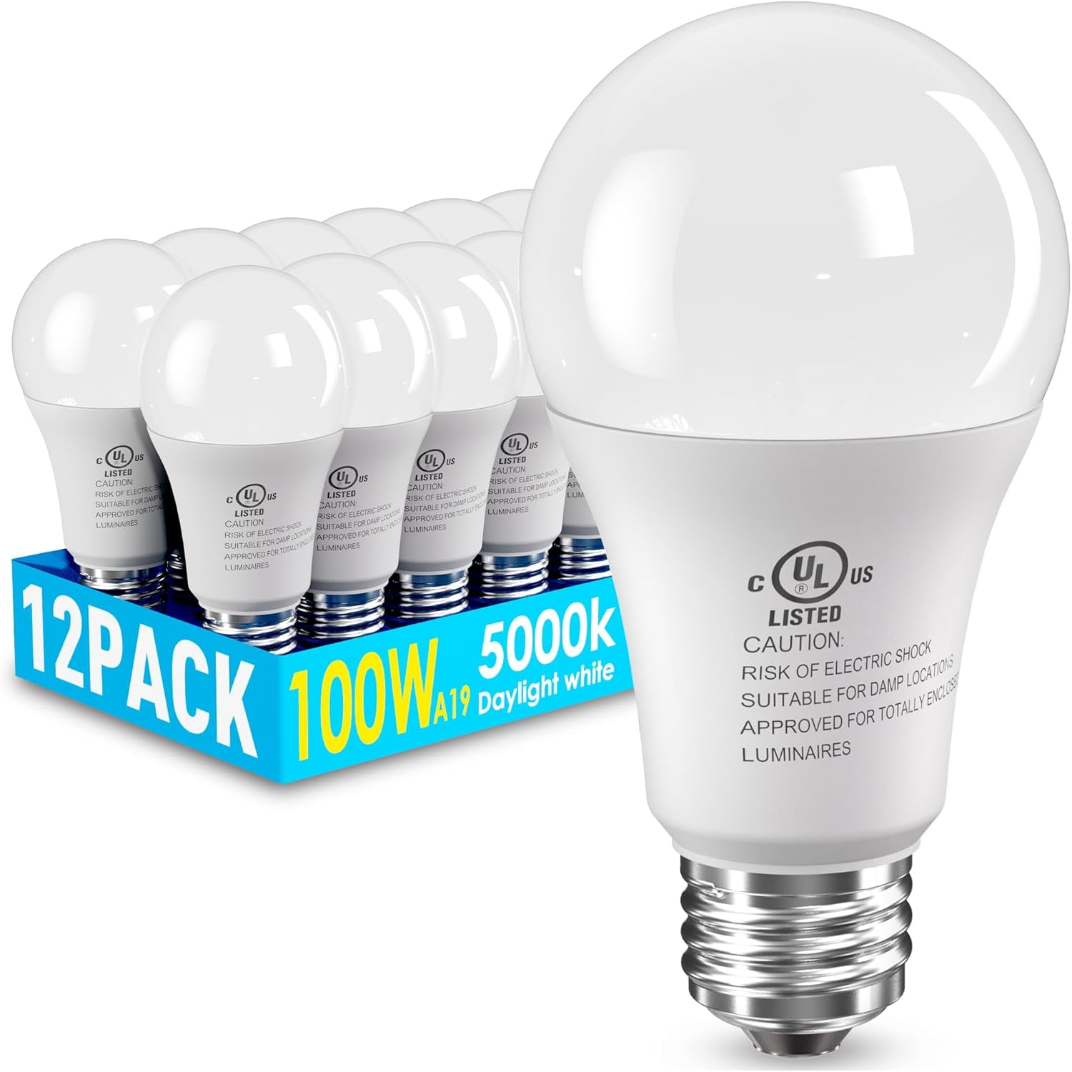 12 Pack LED Light Bulbs 100 Watt Equivalent, A19 15W 5000K Daylight ...