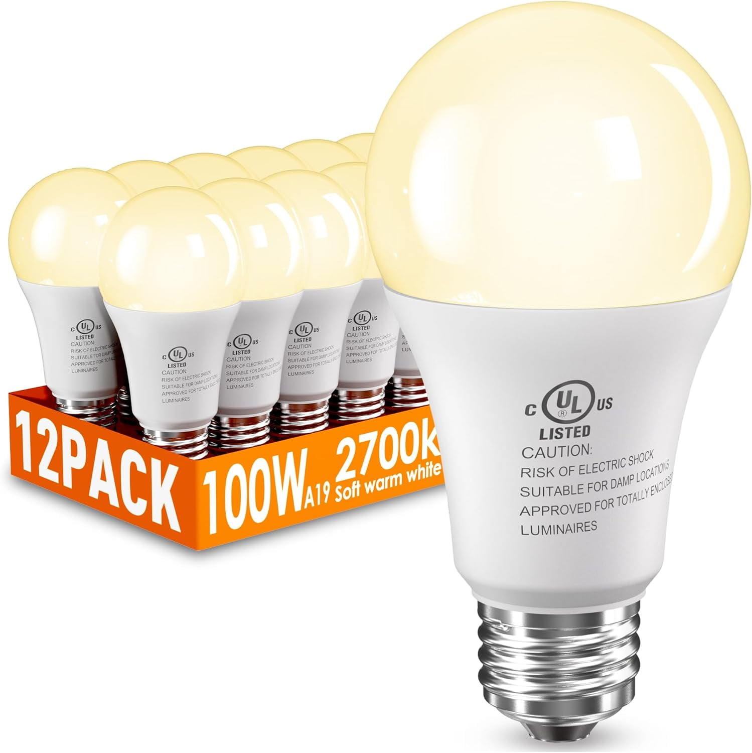 12 Pack LED Light Bulbs 100 Watt Equivt, A19 15W Soft Warm White 2700K ...