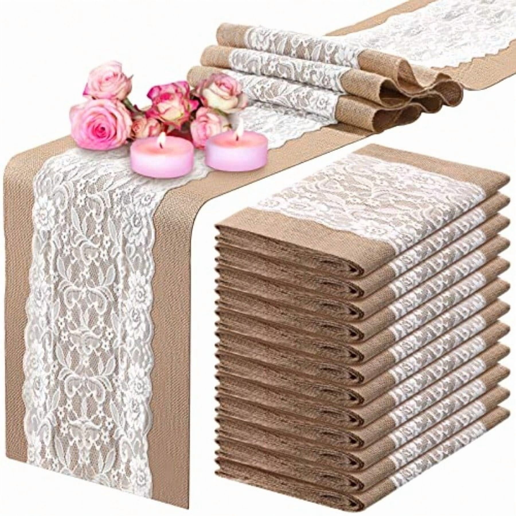 12 Pack Lace Burlap Table Runner Rustic Natural Jute Table Runner 12 x ...