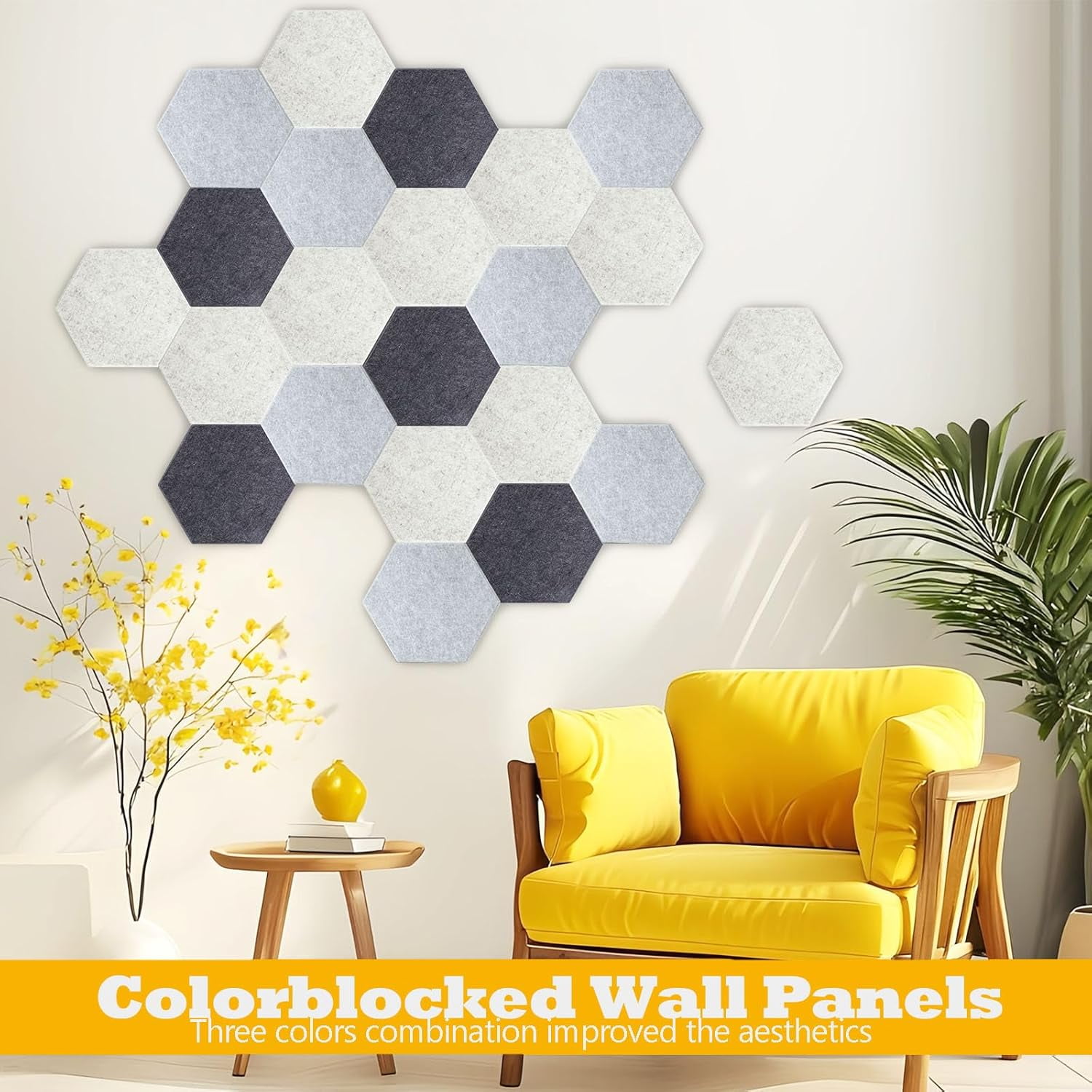12-Pack Large Acoustic Panels, Hexagon Sound Dampening Wall Panels for Home Office ...