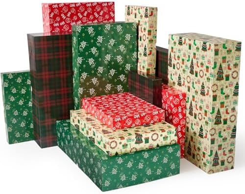 12 Pack Large Christmas Boxes for Presents, Assorted Sizes Christmas ...