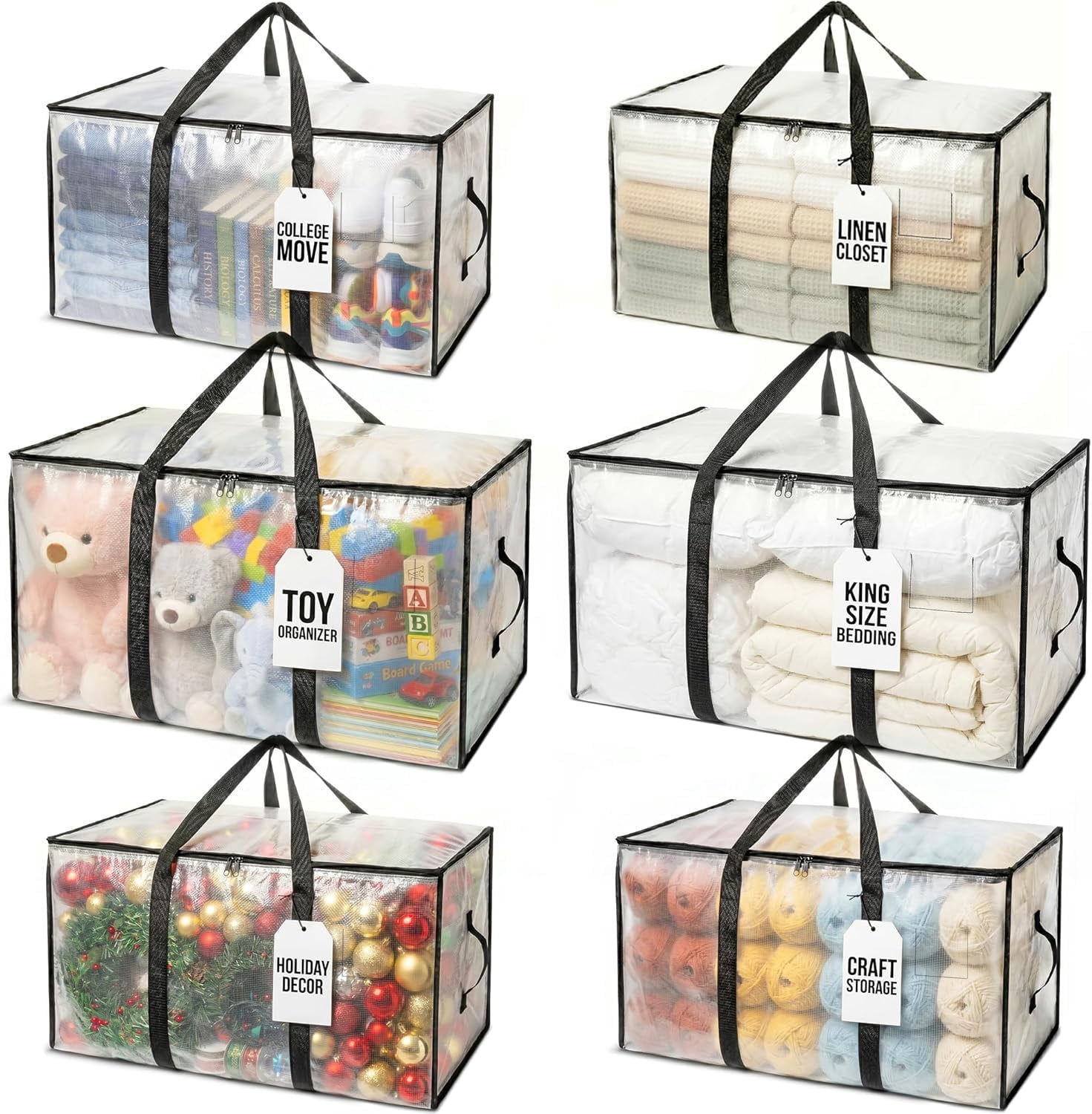 12 Pack Large Clear Storage Bins With Lids Waterproof Foldable Heavy ...