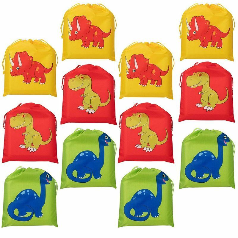 12 Pack Large Dinosaur Drawstring Gift Bag 4 Design for Kids Birthday ...