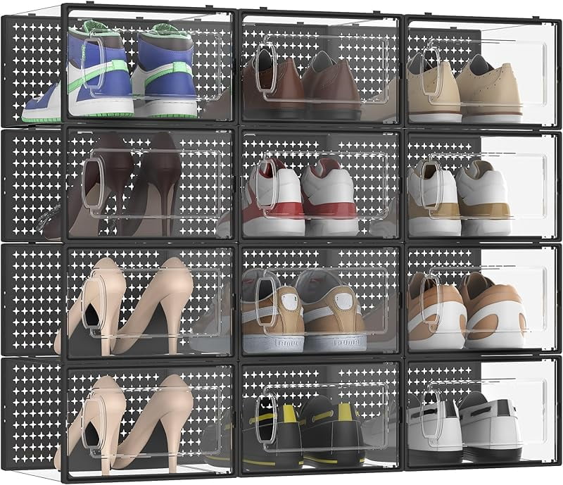 MY 12-Pack Large Modular Clear Plastic Stackable Shoe Storage Boxes ...