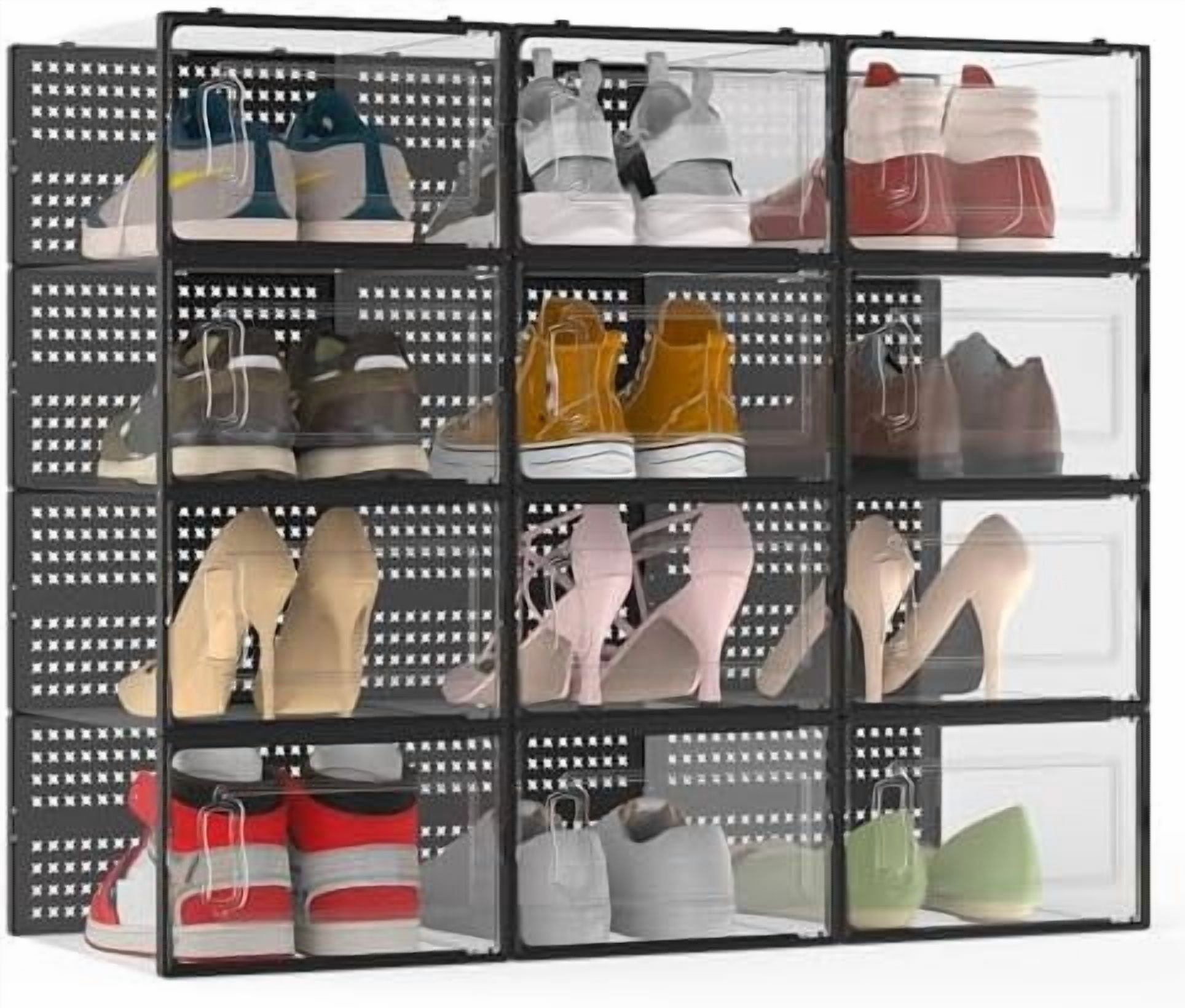 12 Pack Large Modular Clear Plastic Stackable Shoe Storage Organizer ...