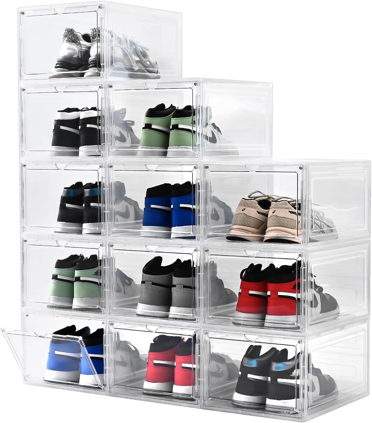 SYNYLIIFE 12 Pack Large Shoe Boxes, Stackable Plastic Clear Shoe Box ...