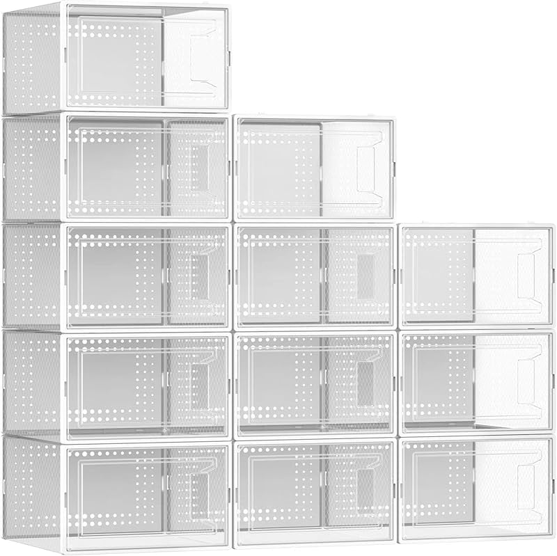 12 Pack Large Shoe Organizer Storage Boxes for Closet, Modular Space ...