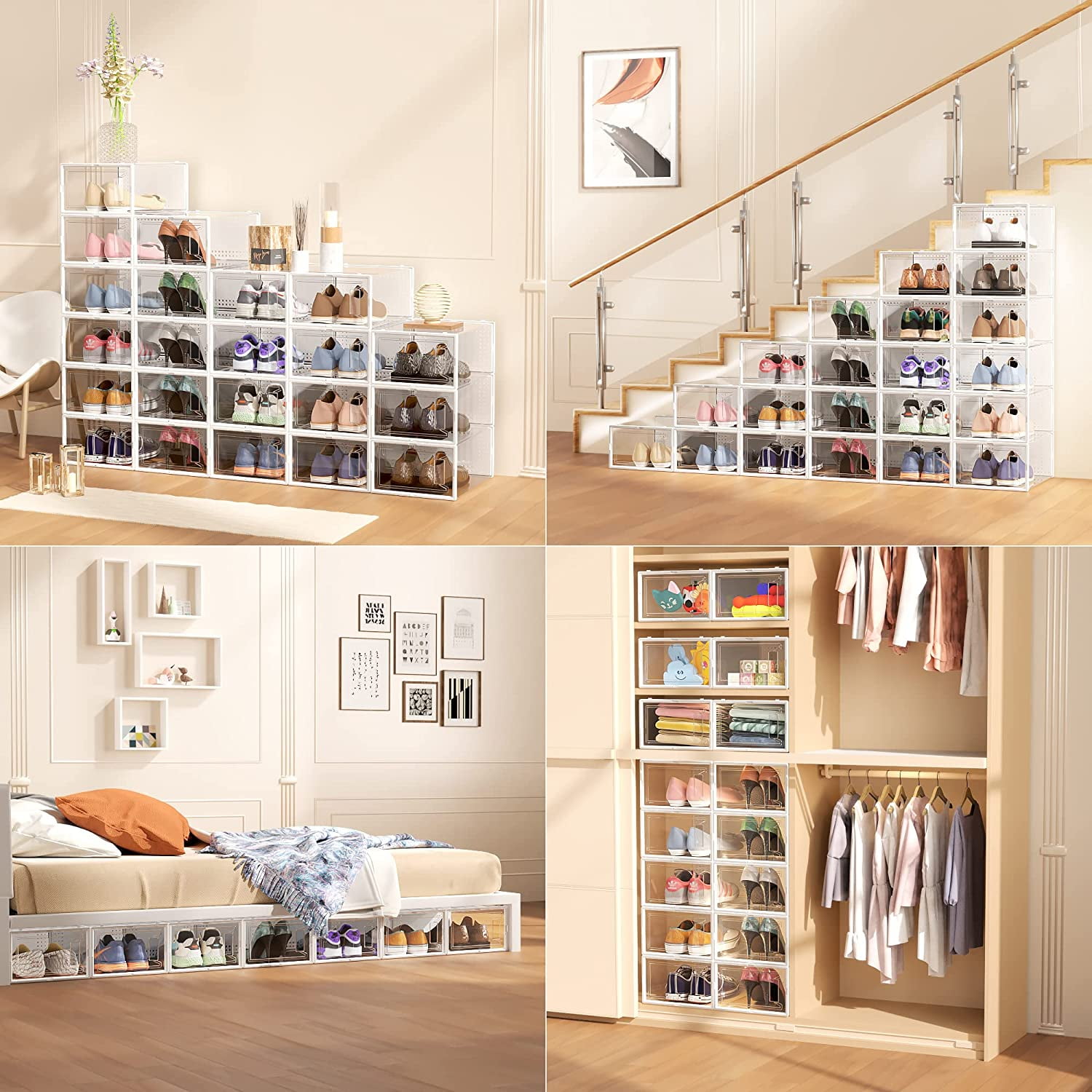 12 Pack Large Shoe Organizer Storage Boxes for Closet, Modular Space ...