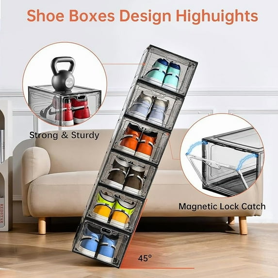 12 Pack Large Shoe Storage Box, Clear Shoe Storage Organizer with ...