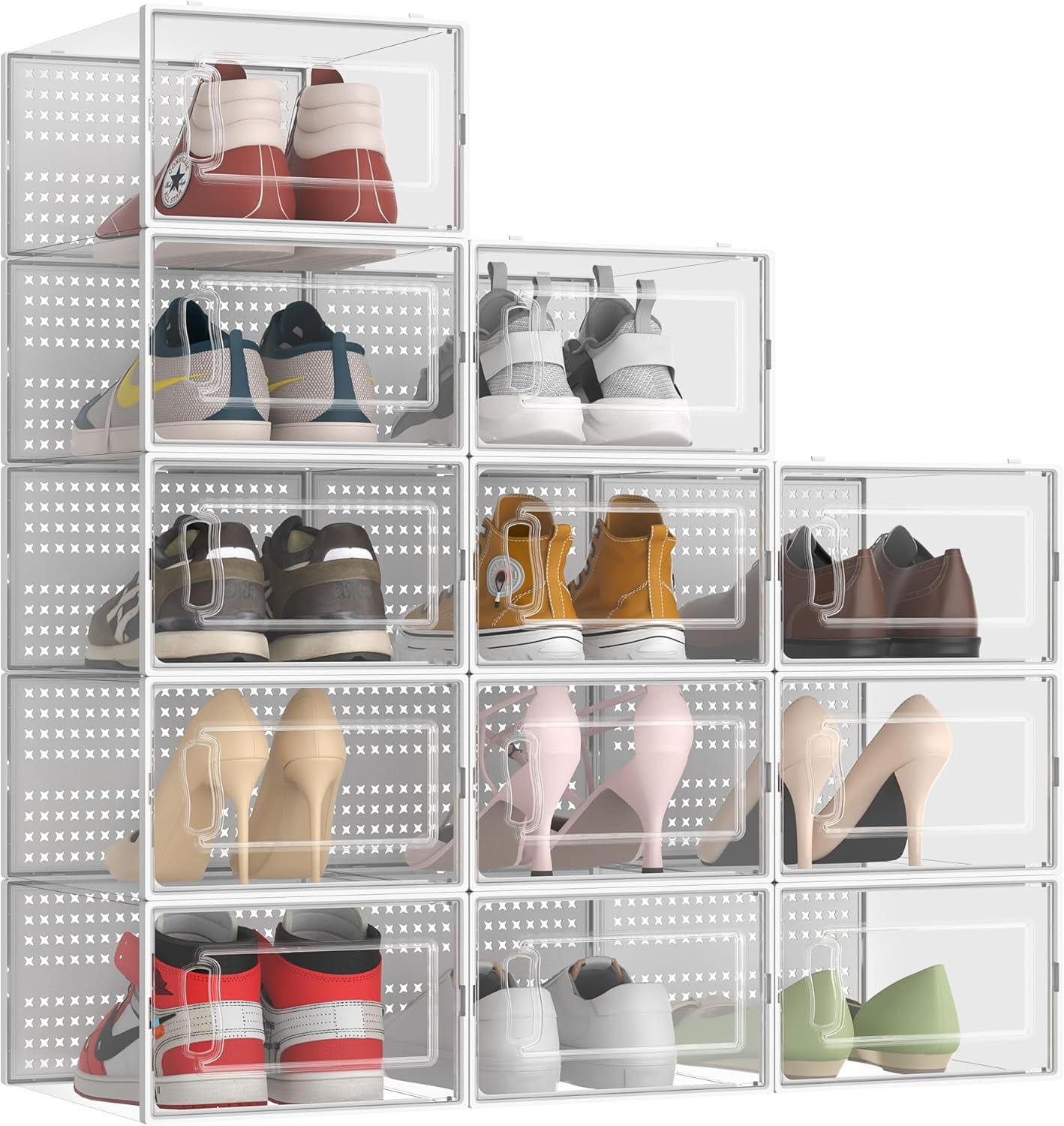 12 Pack Large Shoe Storage Box Organizer for Closet, Versatile Clear ...
