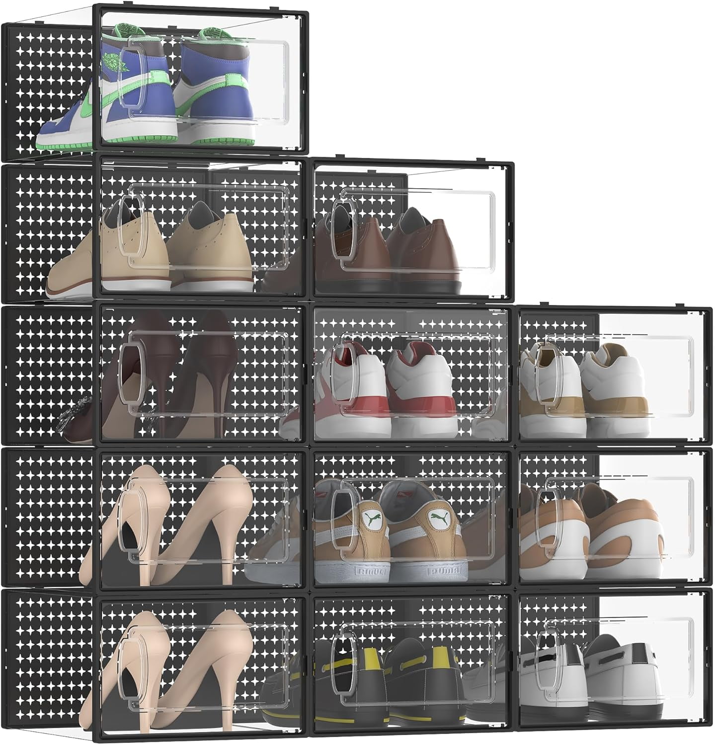 12 Pack Large Shoe Storage Box Organizer for Closet, Versatile Clear ...